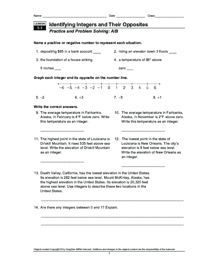 Fillable Online Fillable Online Identifying Integers and Their ...