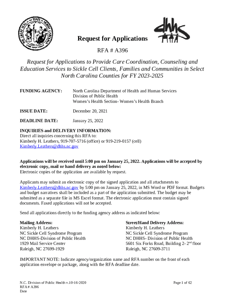 NC DPH: N.C. Sickle Cell Syndrome Program Doc Template | pdfFiller