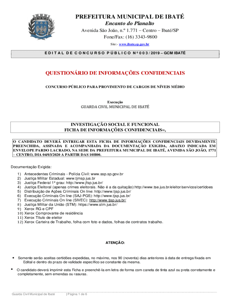 Fillable Online QUESTIONRIO DE INFORMAES CONFIDENCIAIS Fax Email Print - pdfFiller