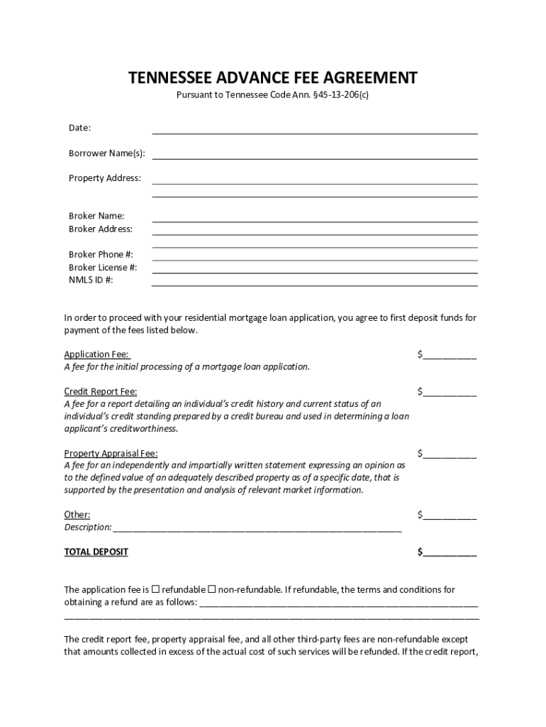 Fillable Online PDF TENNESSEE ADVANCED FEE/APPLICATION AGREEMENT Fax ...