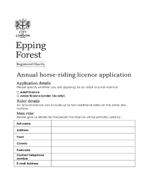 Fillable Online Annual horse-riding license application. Horse-riding ...
