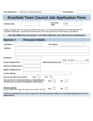 Fillable Online Fillable Online Caretaker (Part Time) Application Form ...
