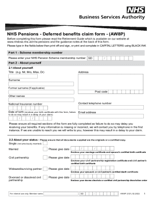 Fillable Online NHS Pensions - Deferred benefits claim form Fax Email ...