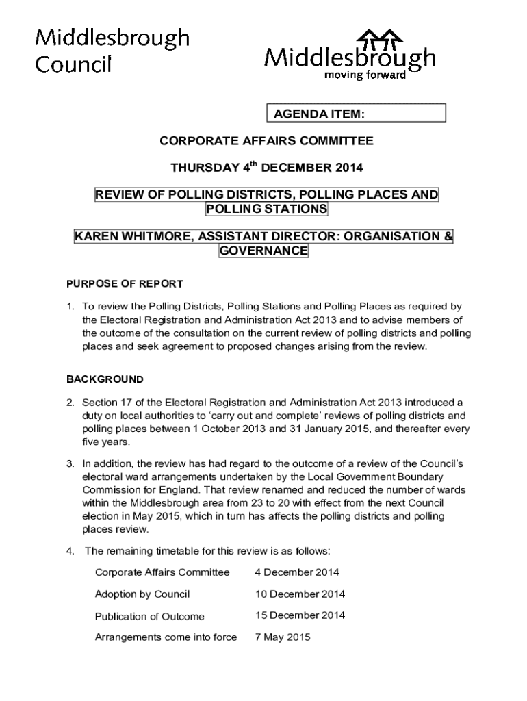 Fillable Online COUNCIL Review of Polling Districts and Polling Places ... Fax Email Print ...
