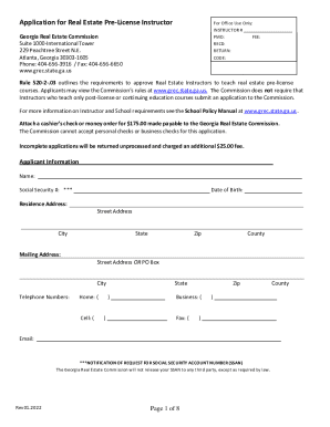 Fillable Online Application for Real Estate Pre-License Instructor Fax ...