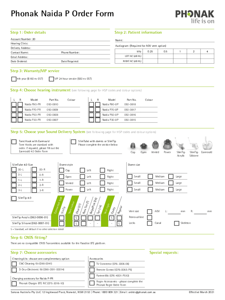Fillable Online Fillable Online Phonak Bolero M and Naida M BTE Order ...