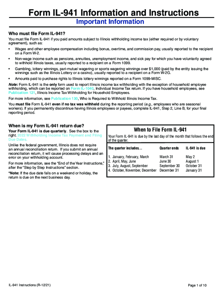 Fillable Online www2 illinois Form IL-941 Information and Instructions ...