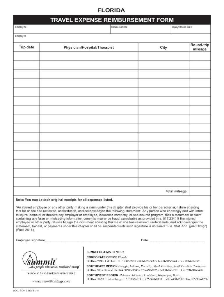 Fillable Online TRAVEL EXPENSE REIMBURSEMENT FORM Fax Email Print ...