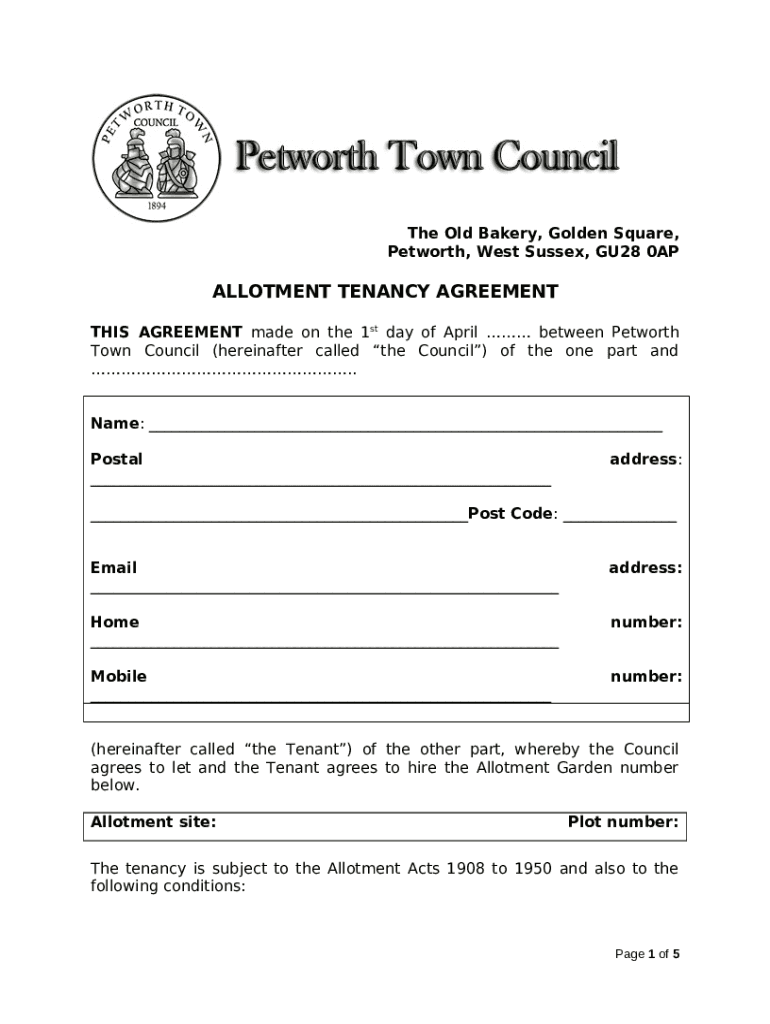 TENANCY AGREEMENT FOR ALLOTMENT ... - Petworth Town Council Doc ...