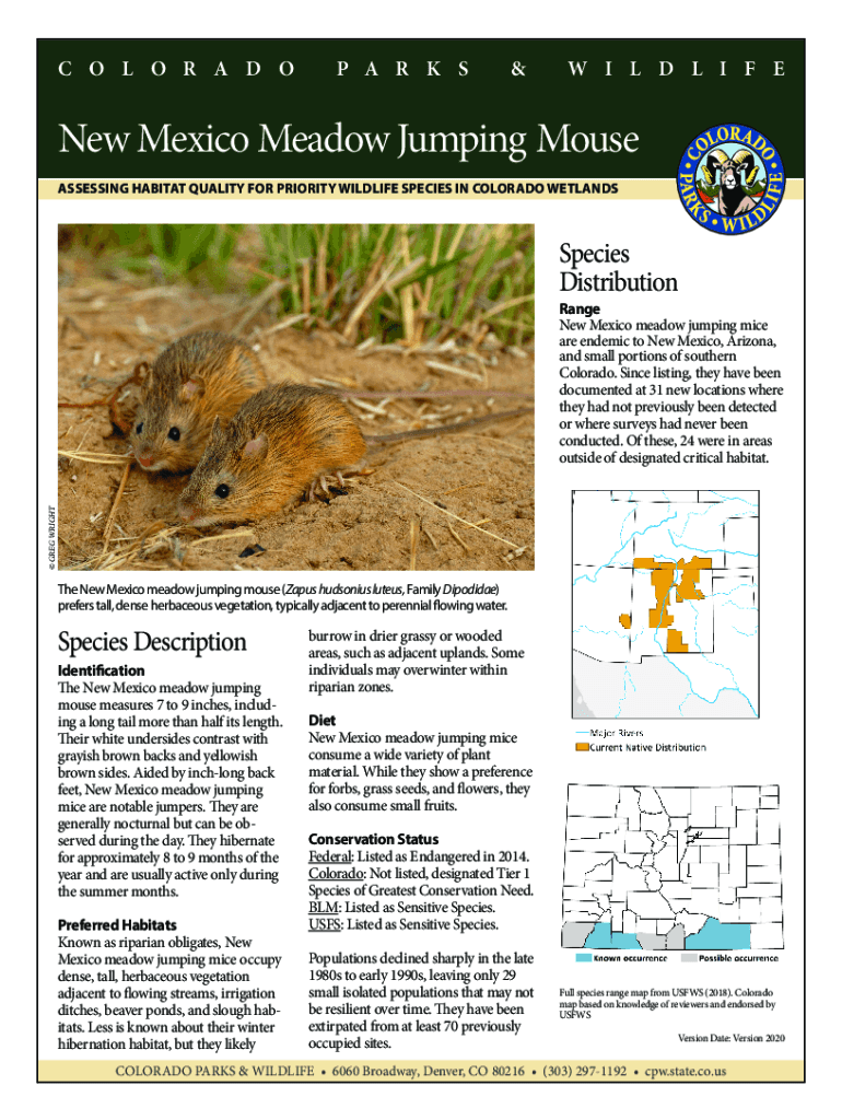Fillable Online New Mexico Meadow Jumping Mouse Habitat Scorecard ...