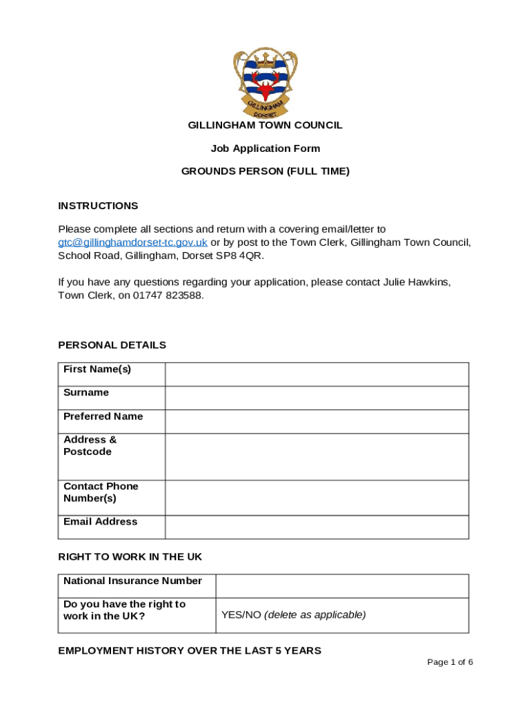 GILLINGHAM TOWN COUNCIL Job Application HORTICULTURAL ...