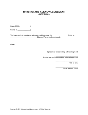 Fillable Online ACKNOWLEDGEMENT CERTIFICATE - Ohio Secretary of State ...