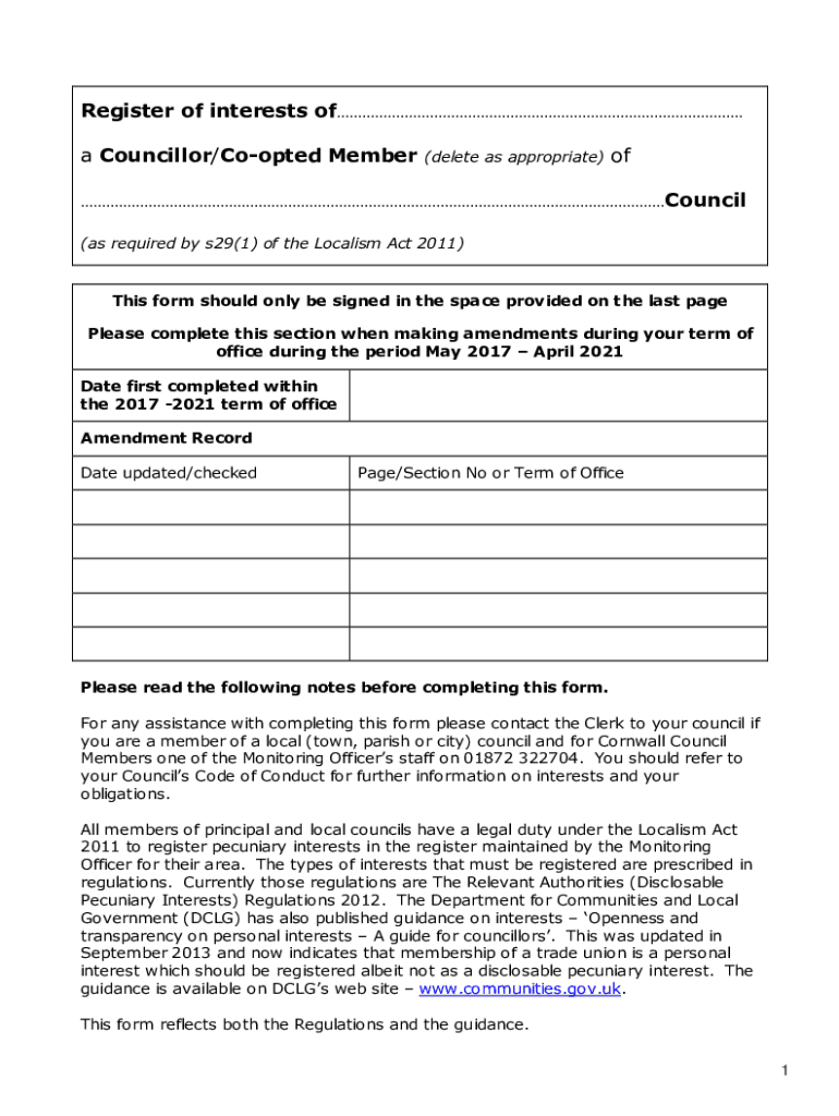 Fillable Online Register of Interests form FINAL for all Councillors ...