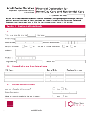 Fillable Online Adult Social Services Financial Declaration for Home ...
