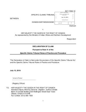 Fillable Online Fillable Online DECLARATION OF CLAIM Pursuant to Rule ...