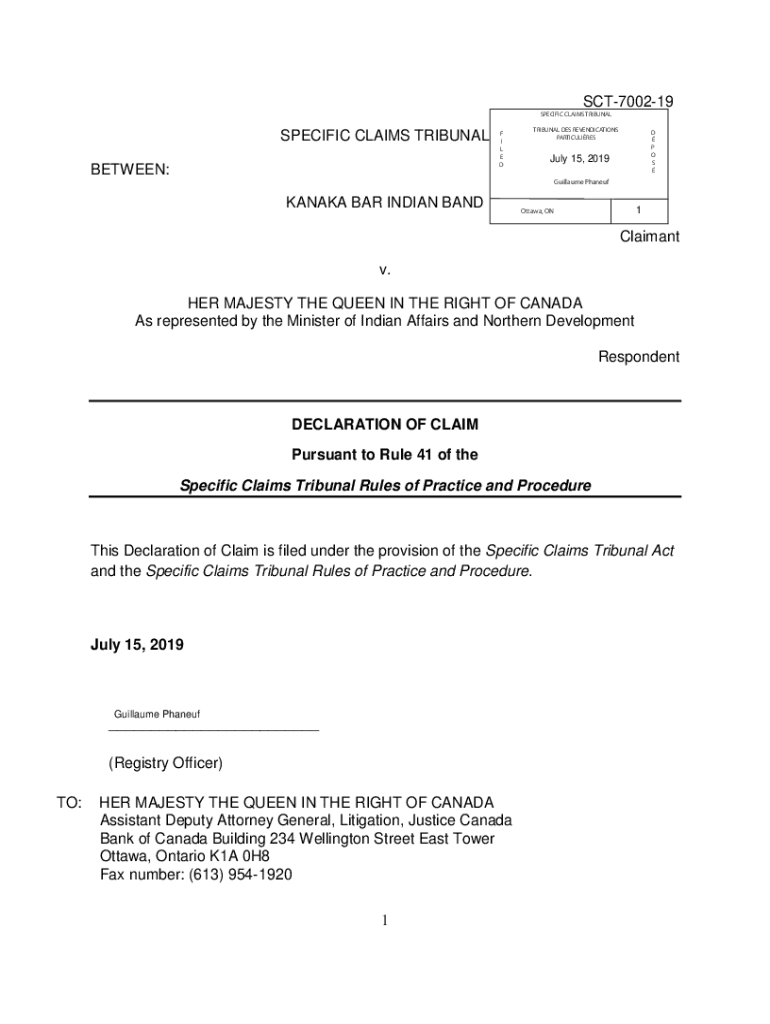 Fillable Online Fillable Online DECLARATION OF CLAIM Pursuant to Rule ...
