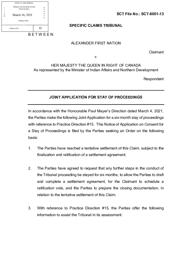 Fillable Online SCT File No.: SCT 7007 13 SPECIFIC CLAIMS ... - sct-trp ...