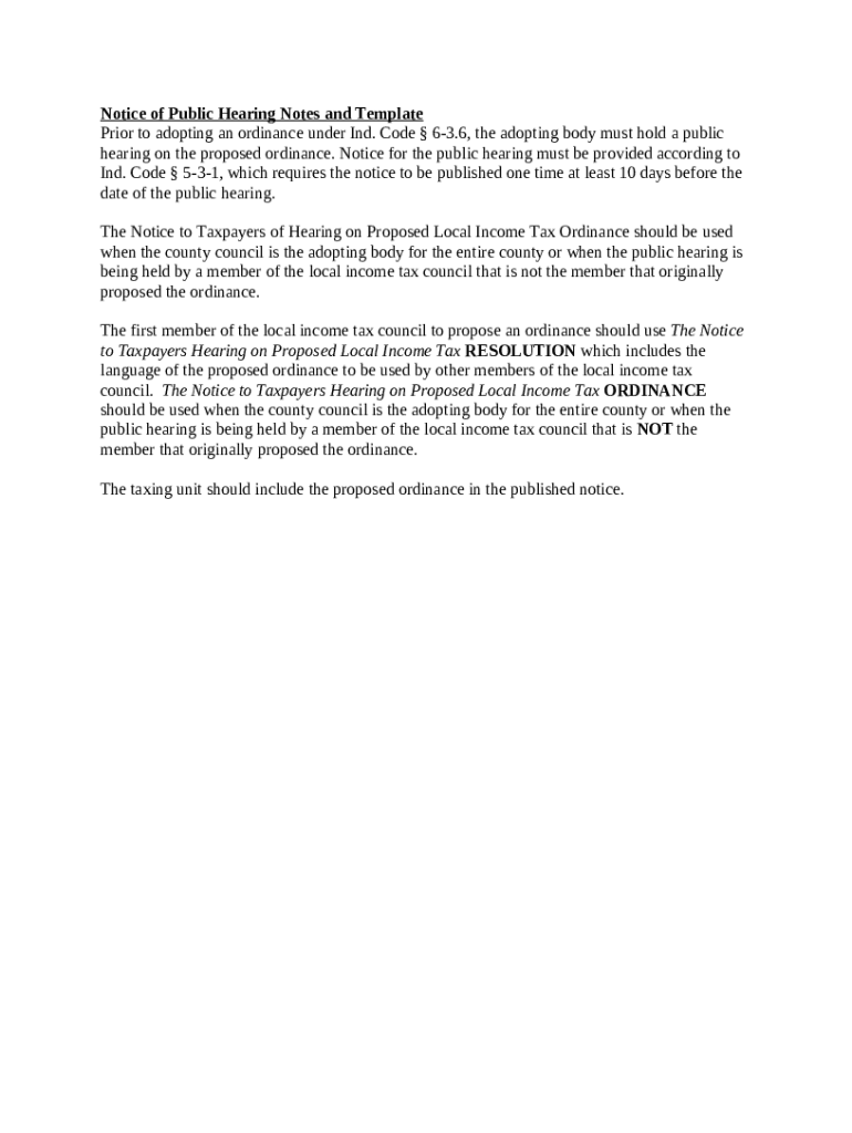 Notice of Public Hearing Notes and Template Prior to adopting an ...