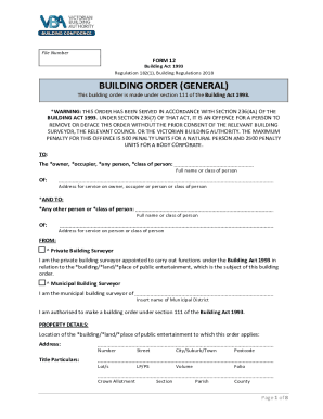 Fillable Online BUILDING ORDER (GENERAL) - Victorian Building Authority ...