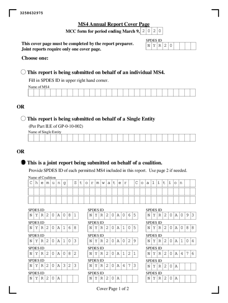 Fillable Online Fillable Online MS4 Annual Report Cover Page MCC form for ... Fax Email Print ...