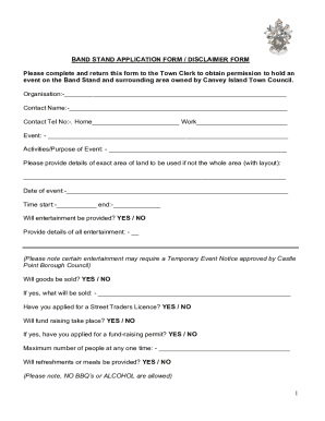 Fillable Online BAND STAND APPLICATION FORM / DISCLAIMER FORM Fax Email ...