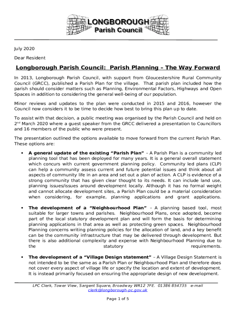 Parish Planning SurveyLongborough Parish Council Doc Template | pdfFiller