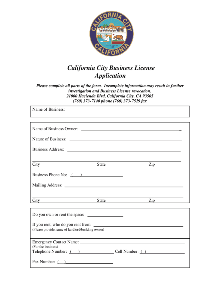 2015 2024 Form CA Business License Application Of California