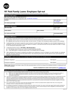 Fillable Online Fillable Online NY Paid Family Leave: Employee Opt-out ...