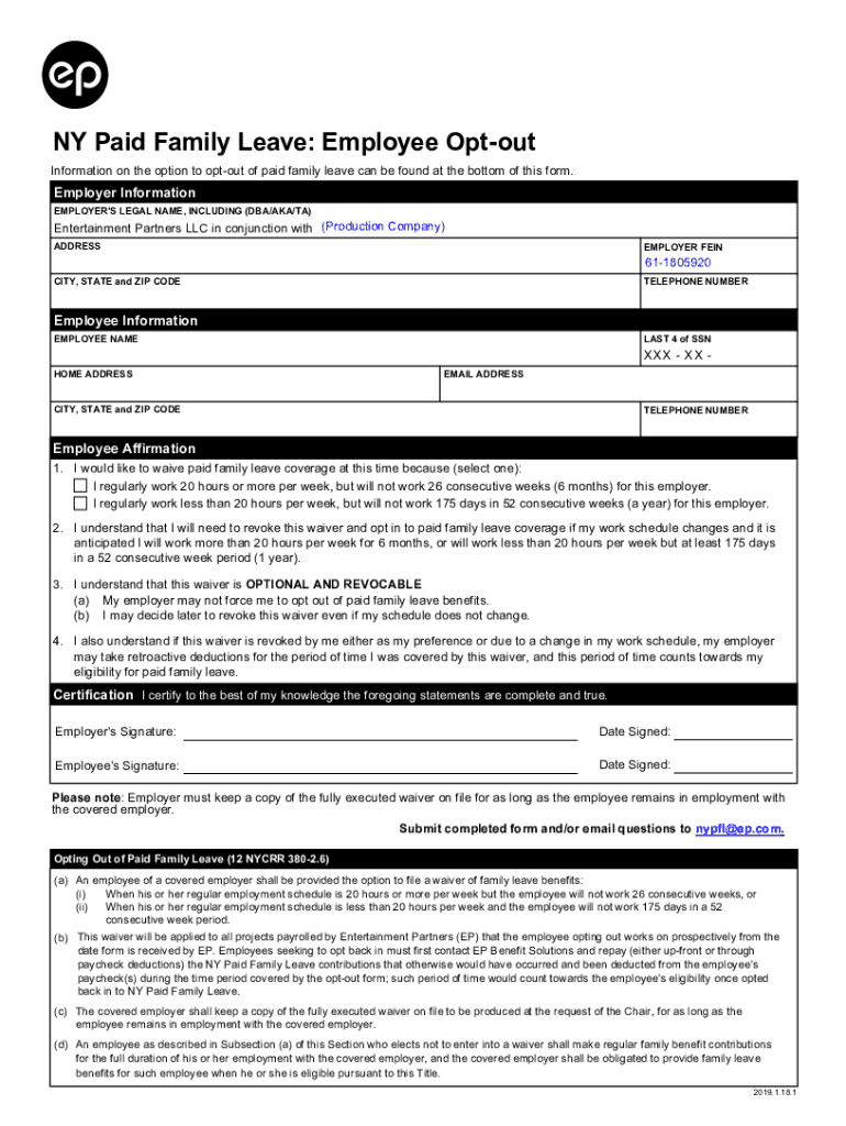 Fillable Online Fillable Online NY Paid Family Leave: Employee Opt-out ...