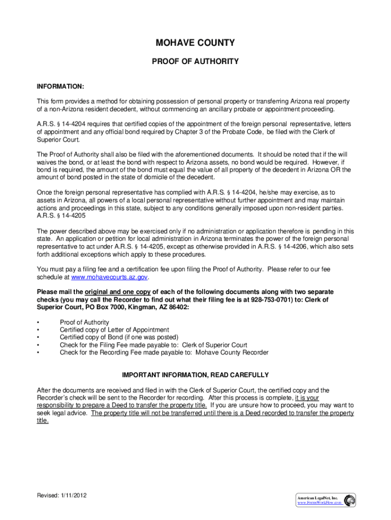 Fillable Online Proof Of Authority Form - Fill Out and Sign Printable ...