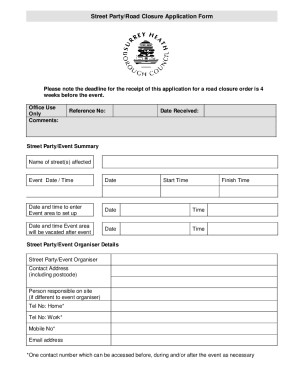 Fillable Online Street Party/Road Closure Application Form Fax Email ...