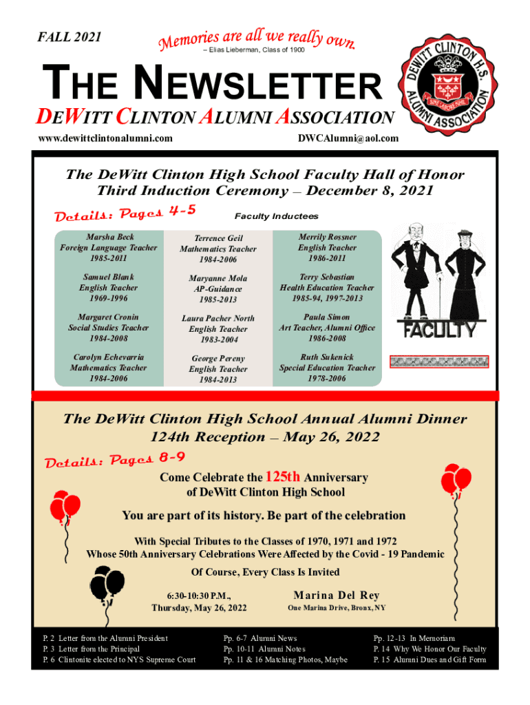 Fillable Online Fillable Online the newsletter - DEWITT CLINTON ALUMNI ...