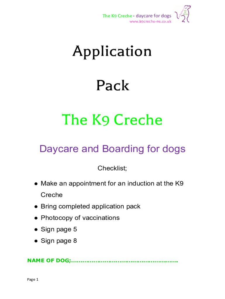 Fillable Online k9creche-ne co K9 Creche Application Form Fax Email ...