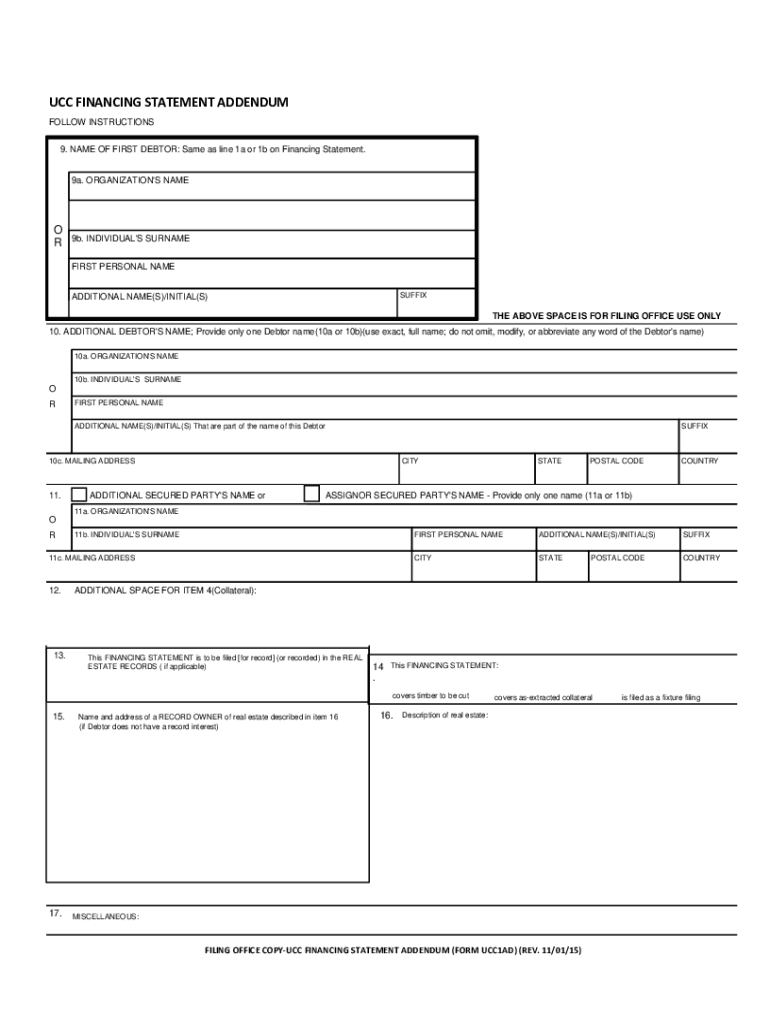 Fillable Online www.sos.mo.govformsuccUCC Financing Statement Addendum ...