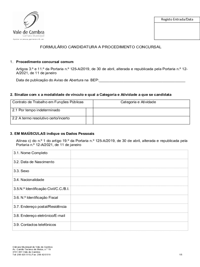 Fillable Online FORMULRIO CANDIDATURA A PROCEDIMENTO Fax Email Print - pdfFiller