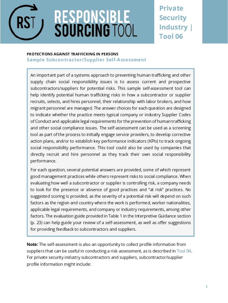 Fillable Online RST Security Tool 06 - Sample Subcontractor Supplier SAQ. Human Trafficking Fax ...