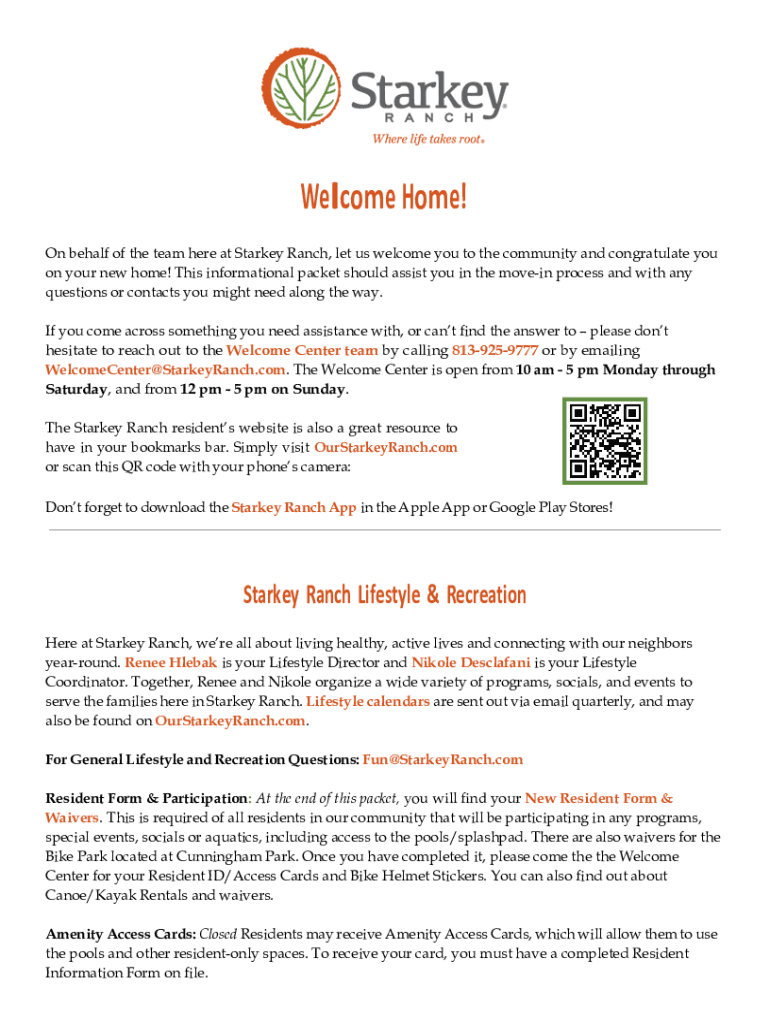 Fillable Online New Resident Form and Waiver - Starkey Ranch Fax Email ...