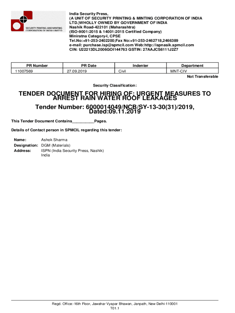 Fillable Online India Security Press, (A UNIT OF SECURITY PRINTING ...