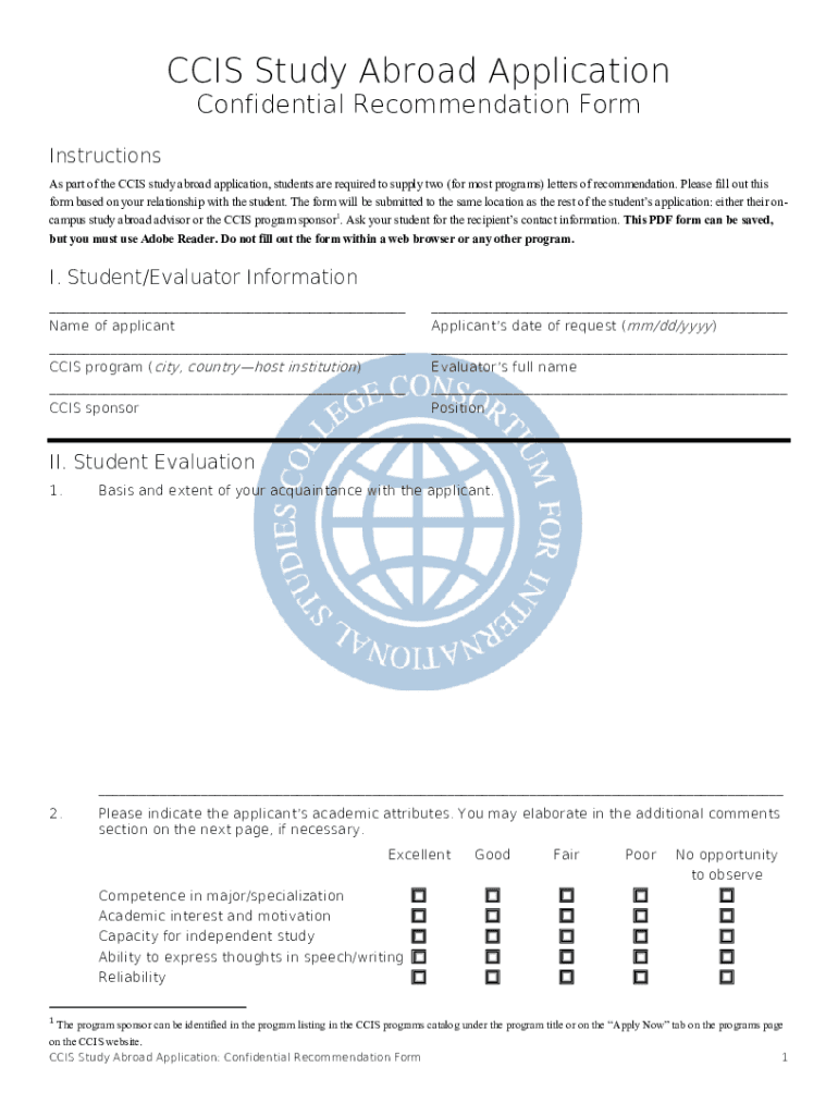 Fillable Online Get the free CCIS Student Recommendation Form - CCIS ...