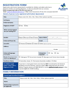 Fillable Online REGISTRATION FORM - Autism Queensland Fax Email Print ...