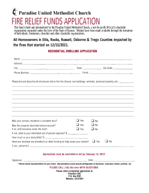 Fillable Online FIRE RELIEF FUNDS APPLICATION Fax Email Print - pdfFiller