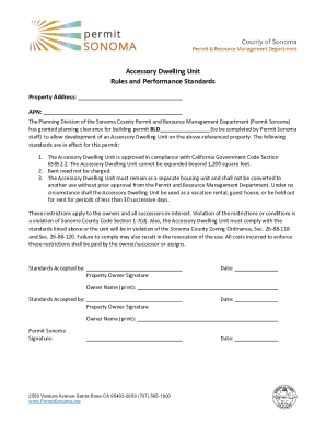 Fillable Online Permit Sonoma ADU Rules and Performance Standards. Form ...