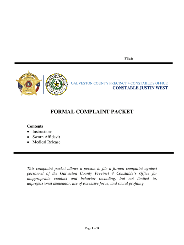 Fillable Online FORMAL COMPLAINT PACKET - Galveston County, TX Fax ...