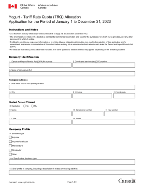 Fillable Online Yogurt - Tariff Rate Quota (TRQ) Allocation / Yoghourt ...