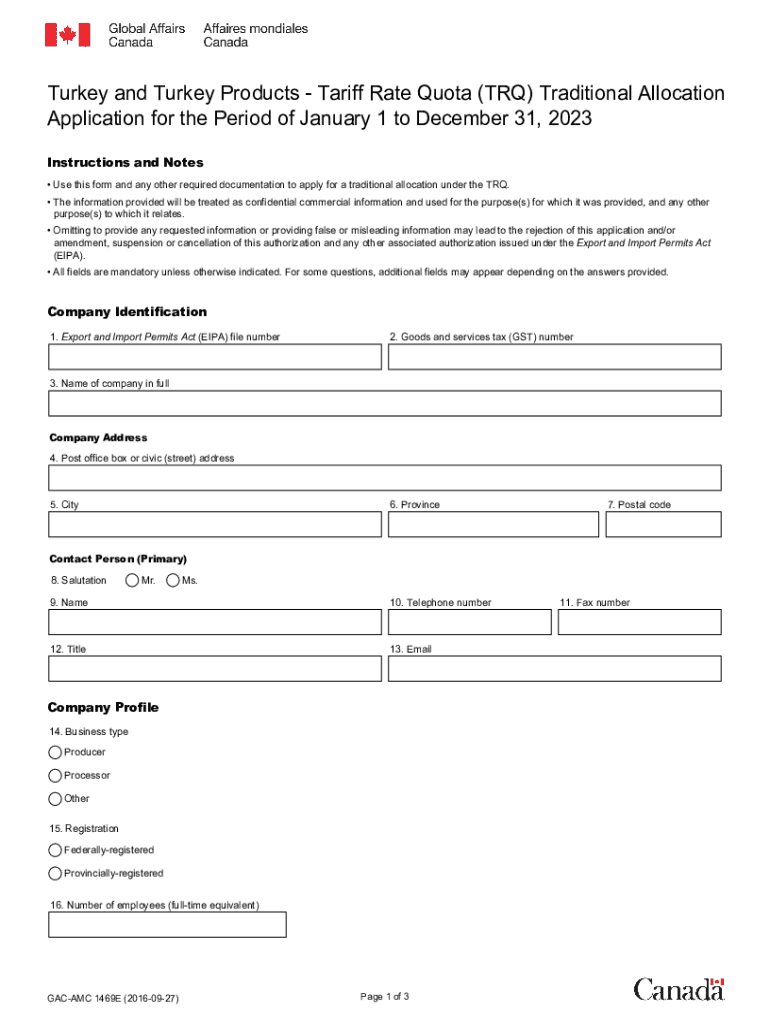 Fillable Online Turkey and Turkey Products - Tariff Rate Quota (TRQ) Traditional Allocation ...