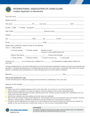 Fillable Online Lions Club Membership Application - Microsoft Fax Email ...