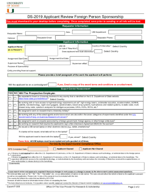 Fillable Online DS-2019 Applicant Review Form. Export Control ...