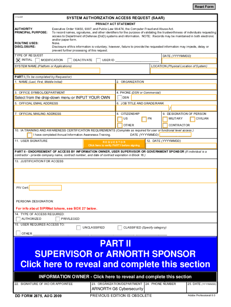 Fillable Online V -EXT SYSTEM AUTHORIZATION ACCESS REQUEST (SAAR) Fax ...