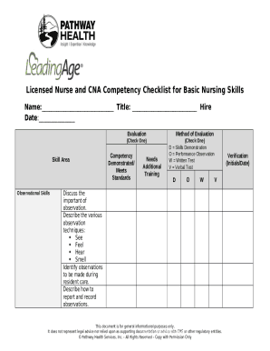 Licensed Nurse Competency Checklist - LeadingAge Il Doc Template ...