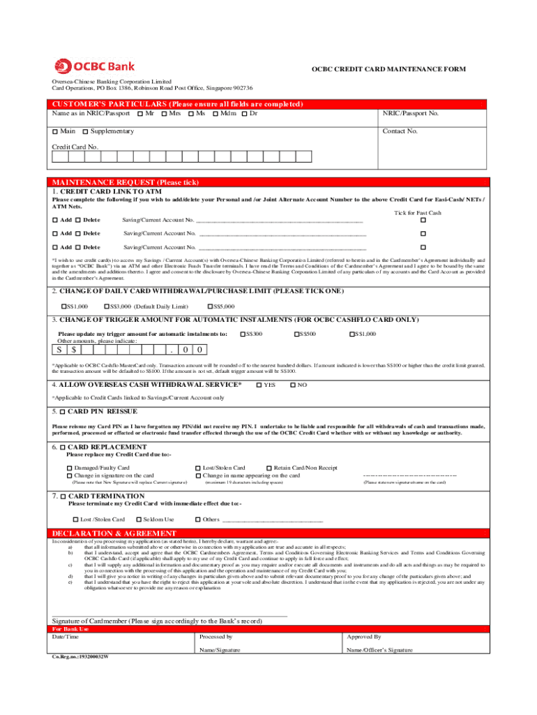 OCBC Credit Card Maintenance Form - Blank Fillable Template | Fill Out ...